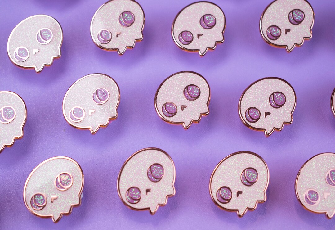 Cute Glitter Skull Enamel PIN, Illustrated Kawaii Glitter Hard Enamel ...