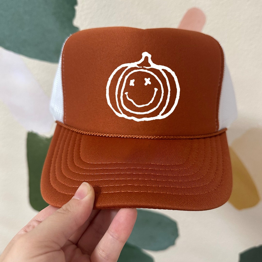 Fall Happy Face Trucker Hat / Happy Face Hat / Halloween Trucker Hat - Etsy