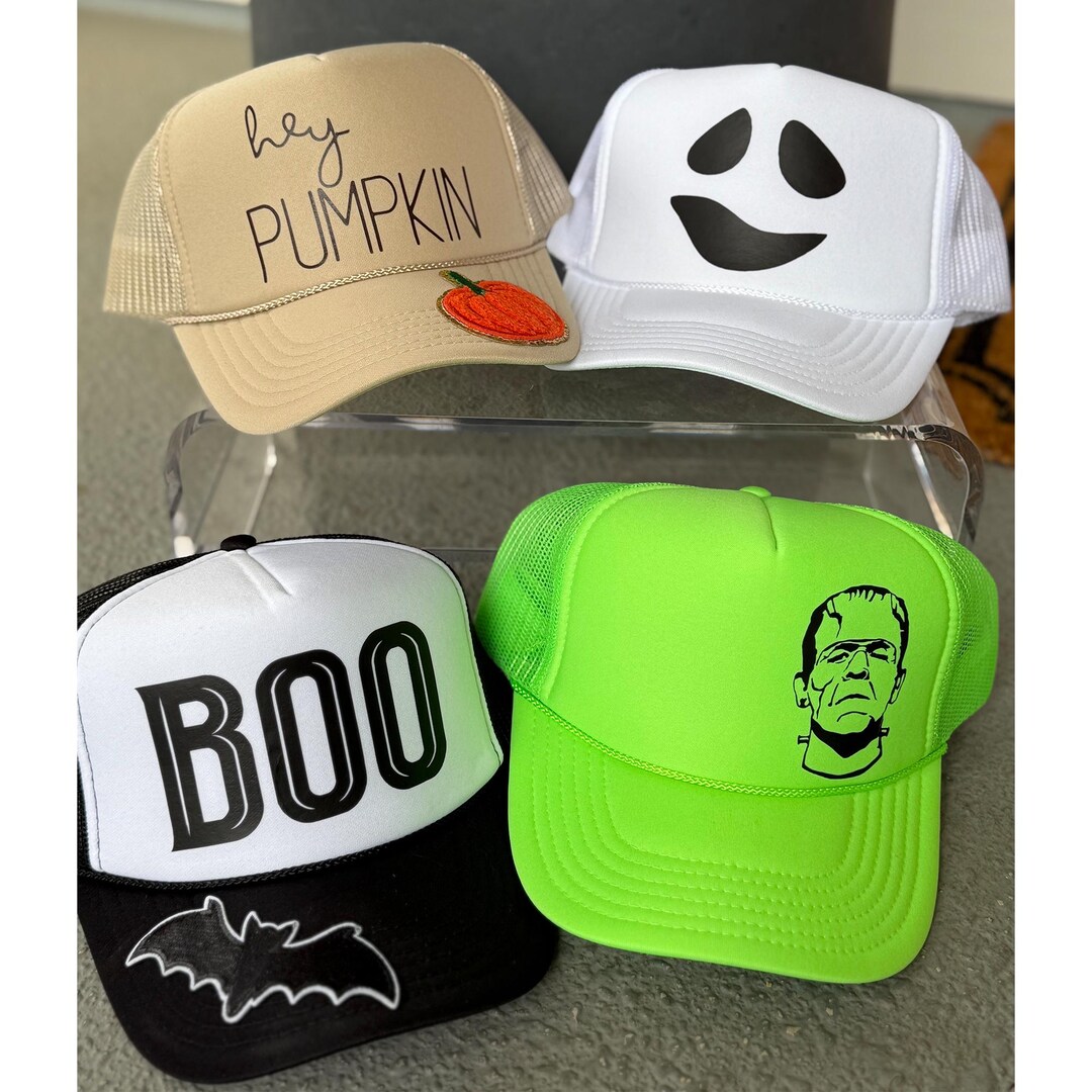 Halloween Trucker Hat: Frankenstein, Boo, Pumpkin Patch Vintage ...