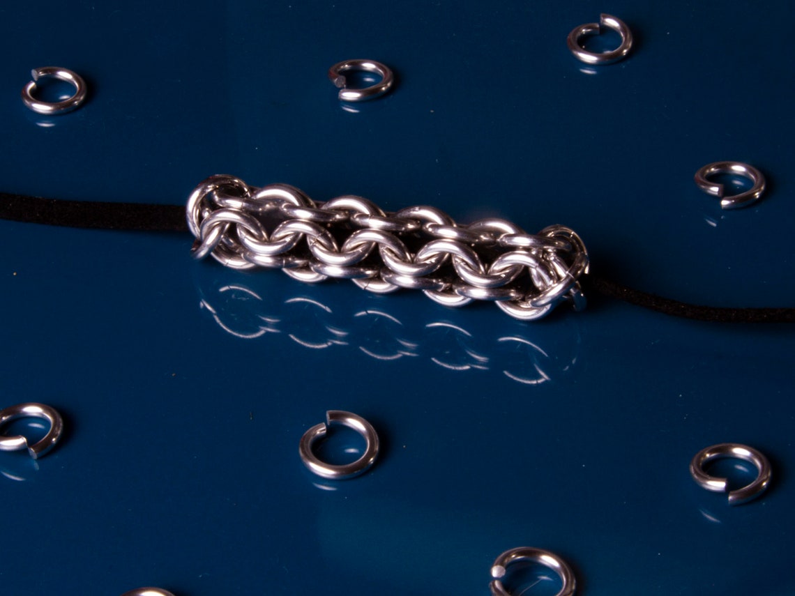 Silver Chainmail Bead on Black Thong Necklace / Gothic | Etsy