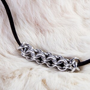 Silver Chainmail Bead on Black Thong Necklace / Gothic Chainmail ...