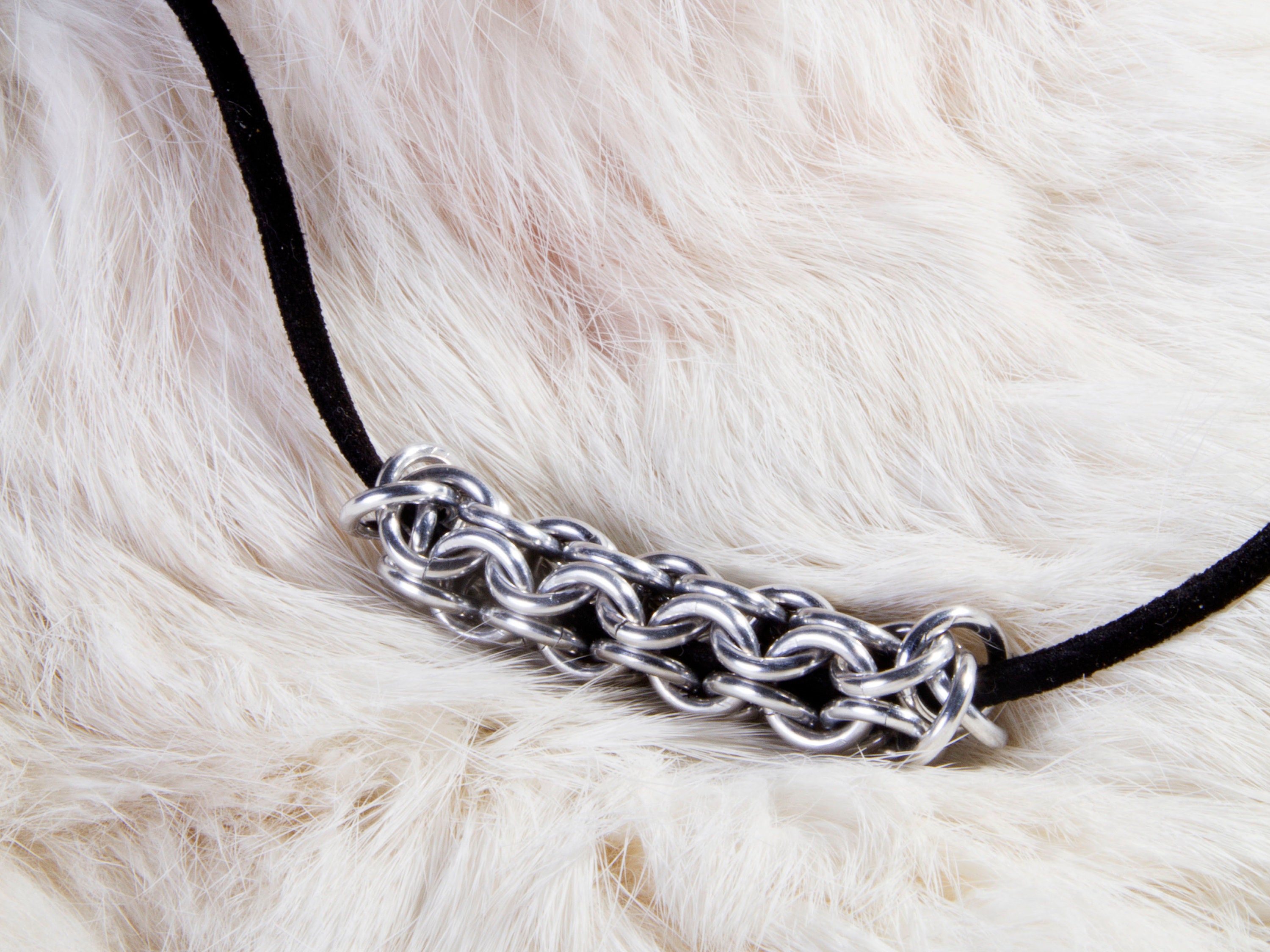 Silver Chainmail Bead on Black Thong Necklace / Gothic Chainmail ...