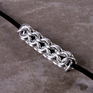 Silver Chainmail Bead on Black Thong Necklace / Gothic Chainmail ...