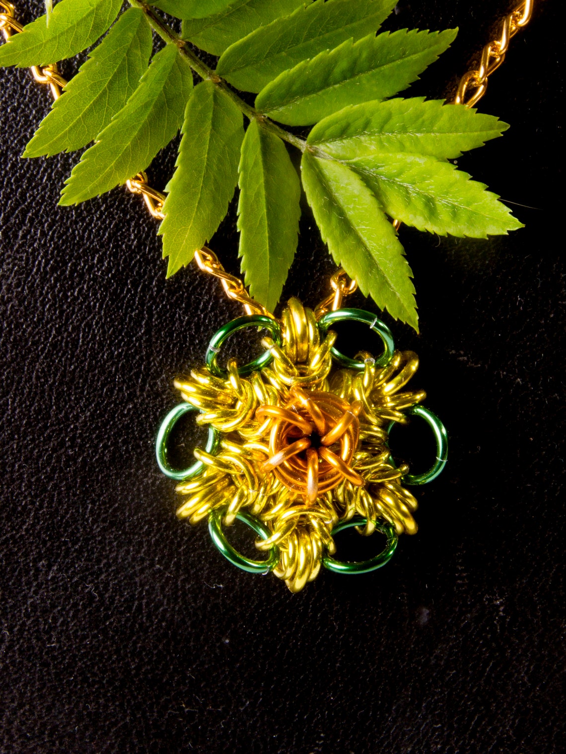 Yellow Flower Chainmail Pendant / Nature Necklace / Yellow - Etsy