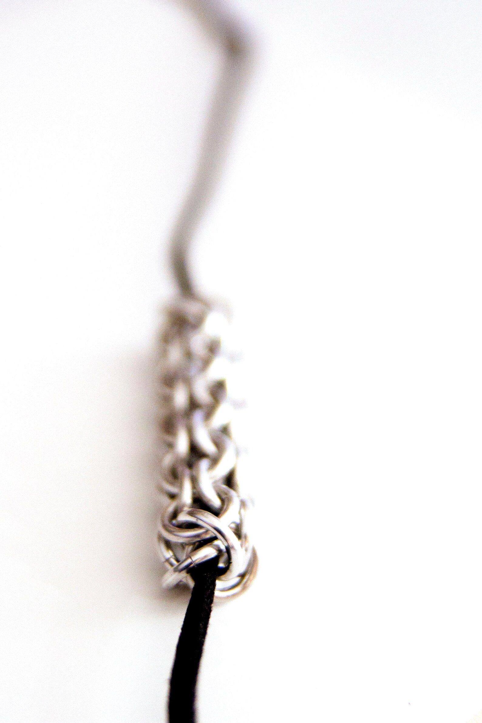 Silver Chainmail Bead on Black Thong Necklace / Gothic Chainmail ...