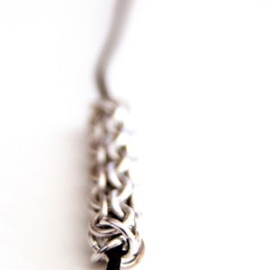 Silver Chainmail Bead on Black Thong Necklace / Gothic Chainmail ...