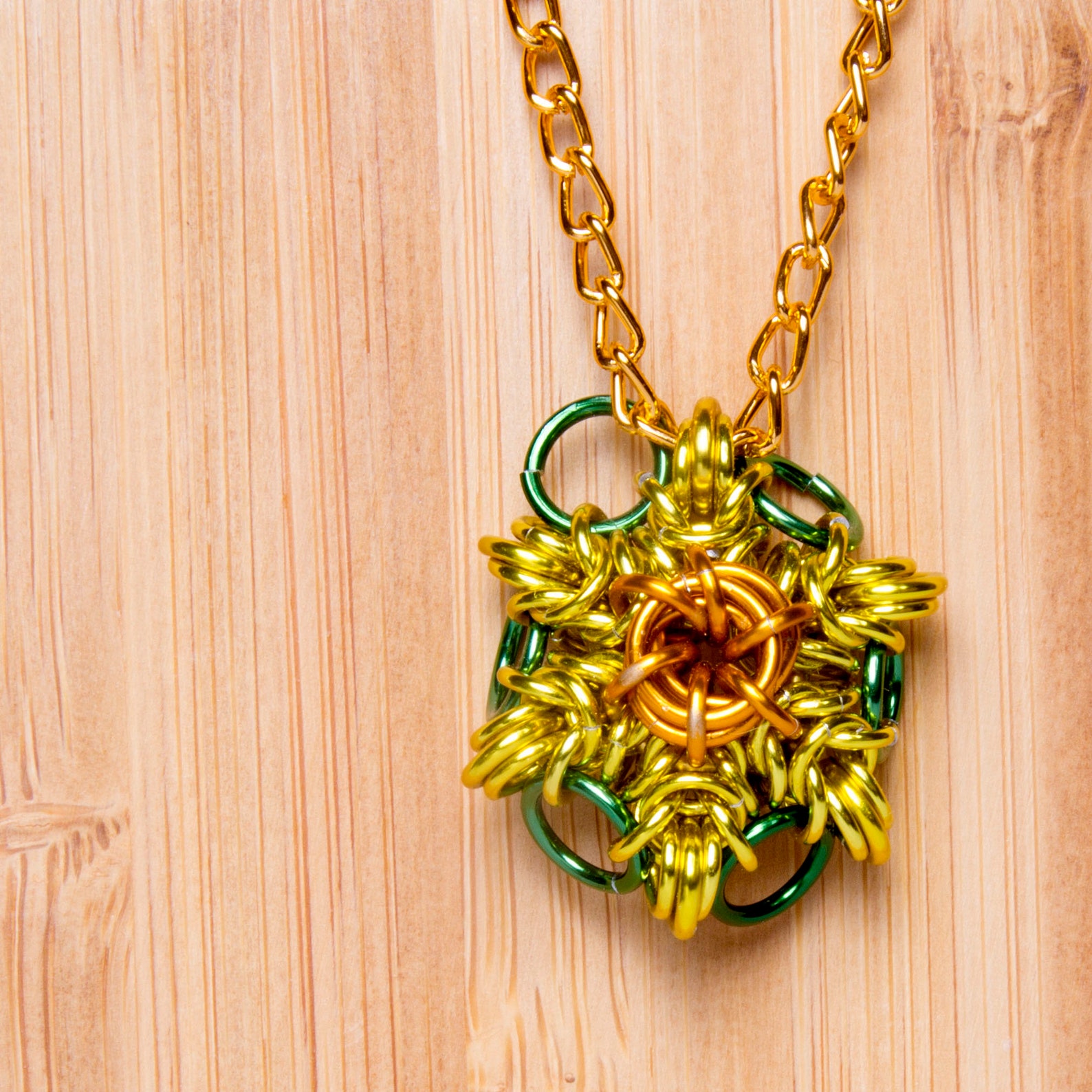 Yellow Flower Chainmail Pendant / Nature Necklace / Yellow | Etsy
