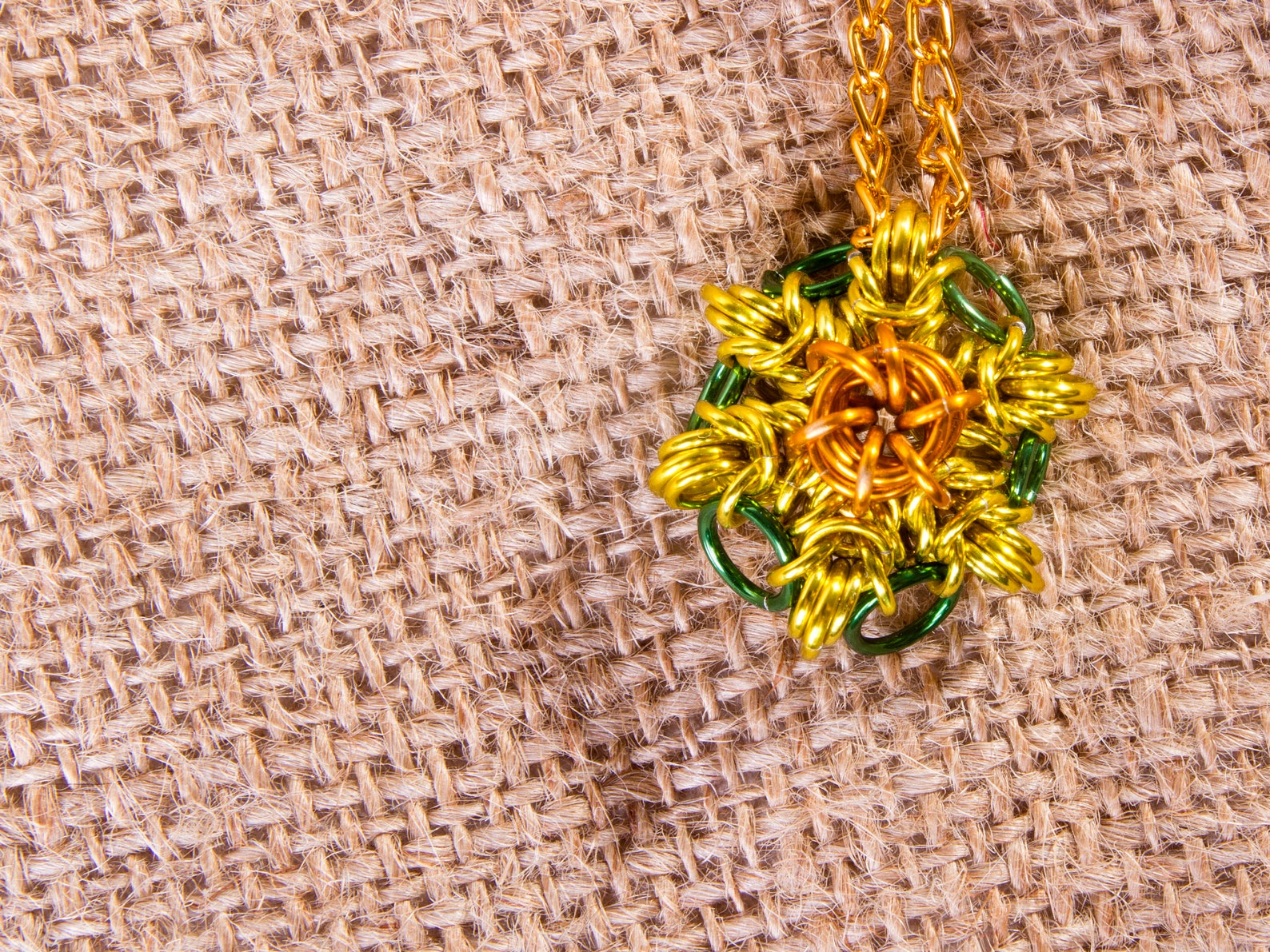 Yellow Flower Chainmail Pendant / Nature Necklace / Yellow | Etsy