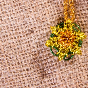 Yellow Flower Chainmail Pendant / Nature Necklace / Yellow Pendant ...