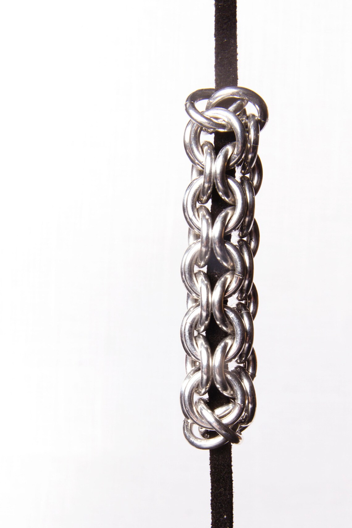 Silver Chainmail Bead on Black Thong Necklace / Gothic Chainmail ...