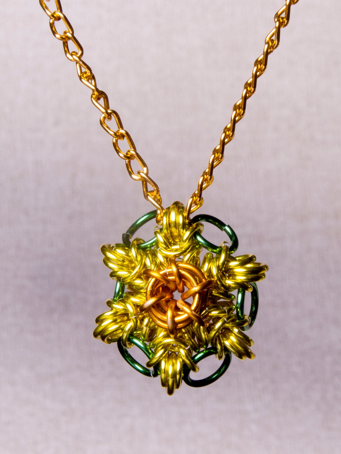 Yellow Flower Chainmail Pendant / Nature Necklace / Yellow | Etsy