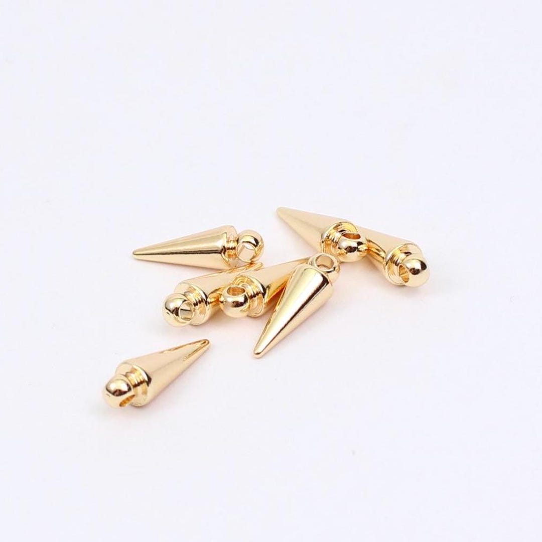 4/8 X Conical Spike Charms, 18K Gold Plated Solid Brass, 15mm X 5mm, by ...
