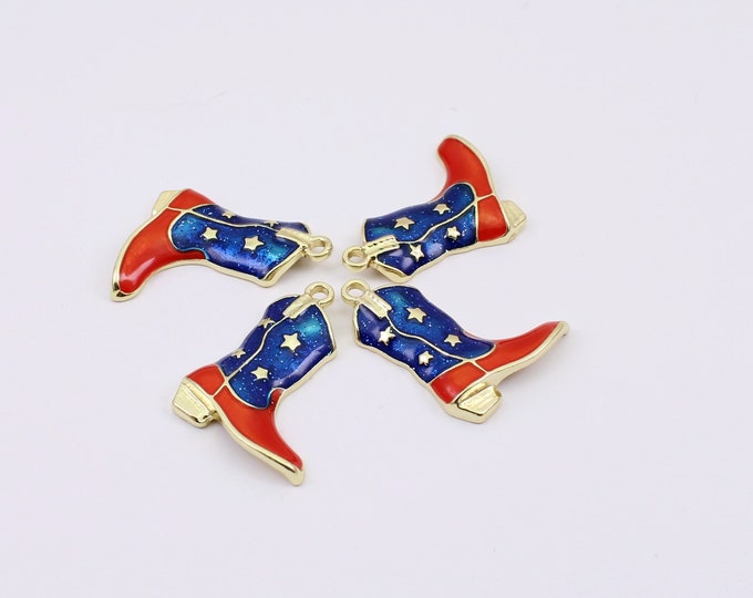 2/4 X American Cowboy Boot Charms, 30mm X 25mm, by Jewellery Making ...