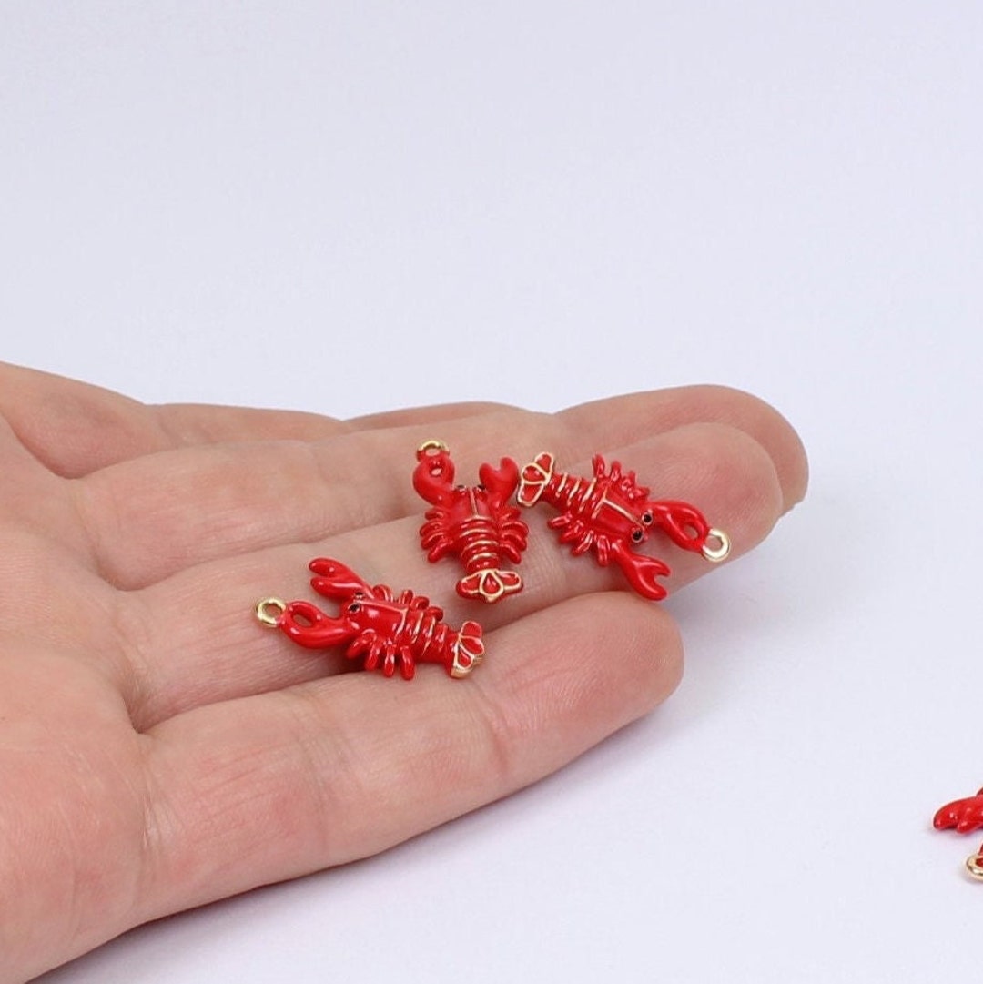 2/4/8 X Lobster Charms, Red Enamelled 3D Lobster Charms, 21mm X 10mm ...