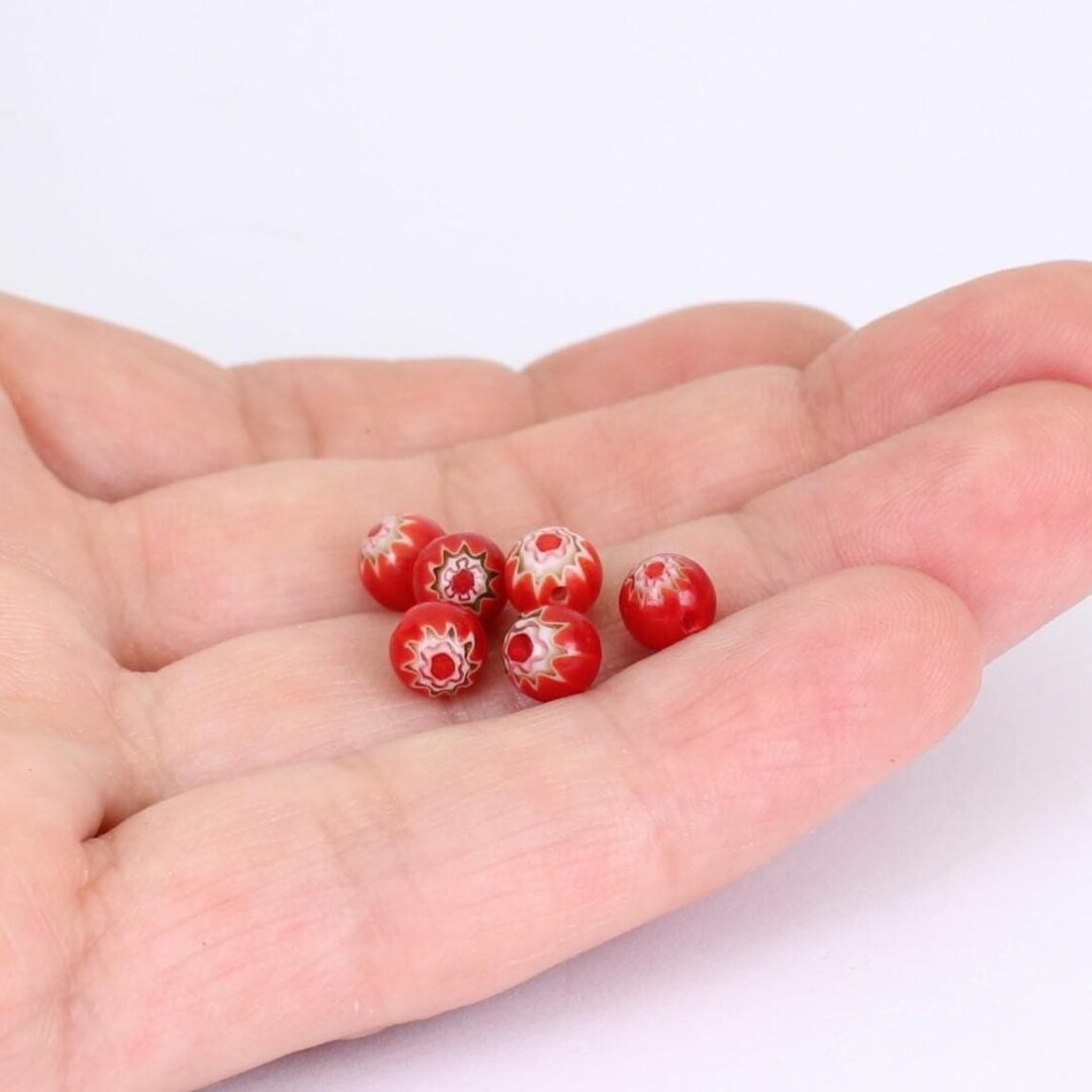 30 X Red Millefiori Glass Beads, 6mm, Handmade Glass Handmade Round ...