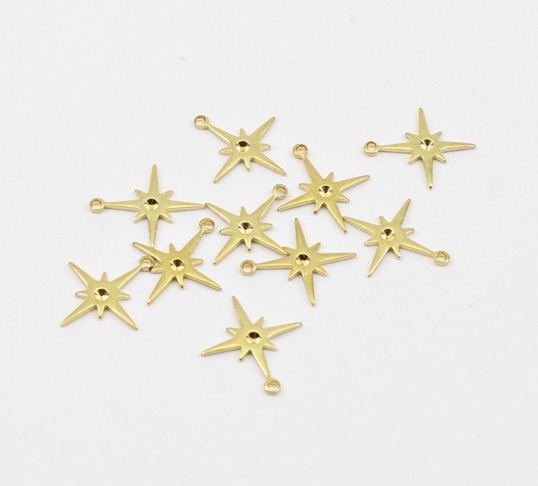 10/20/40 X Raw Brass North Star Charms, 13mmx 12mm, by Jewellery Making ...