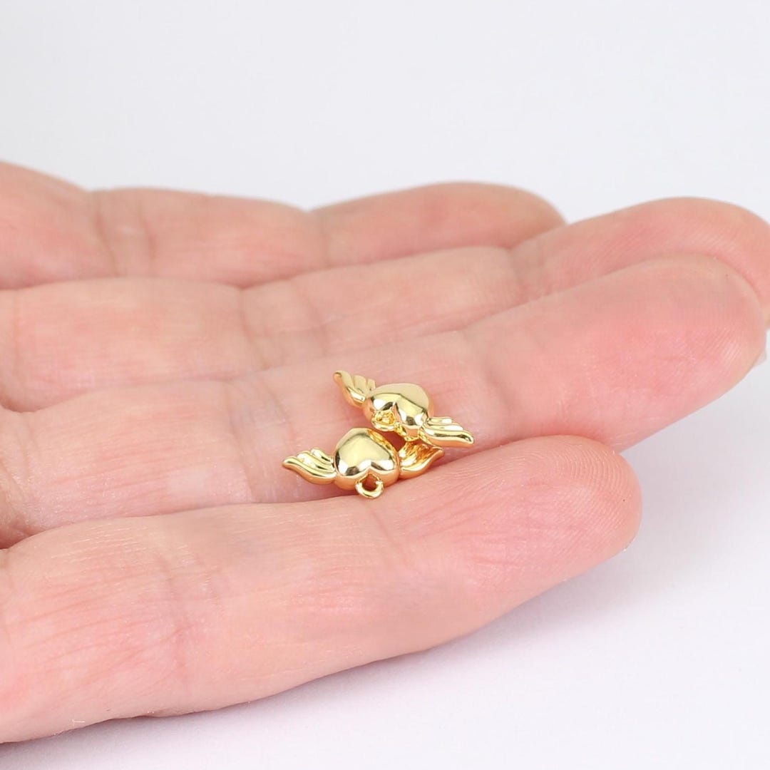 2/4/8 X Winged Heart Charms, Tiny 18K Gold Plated Brass Charms, 14mm X ...