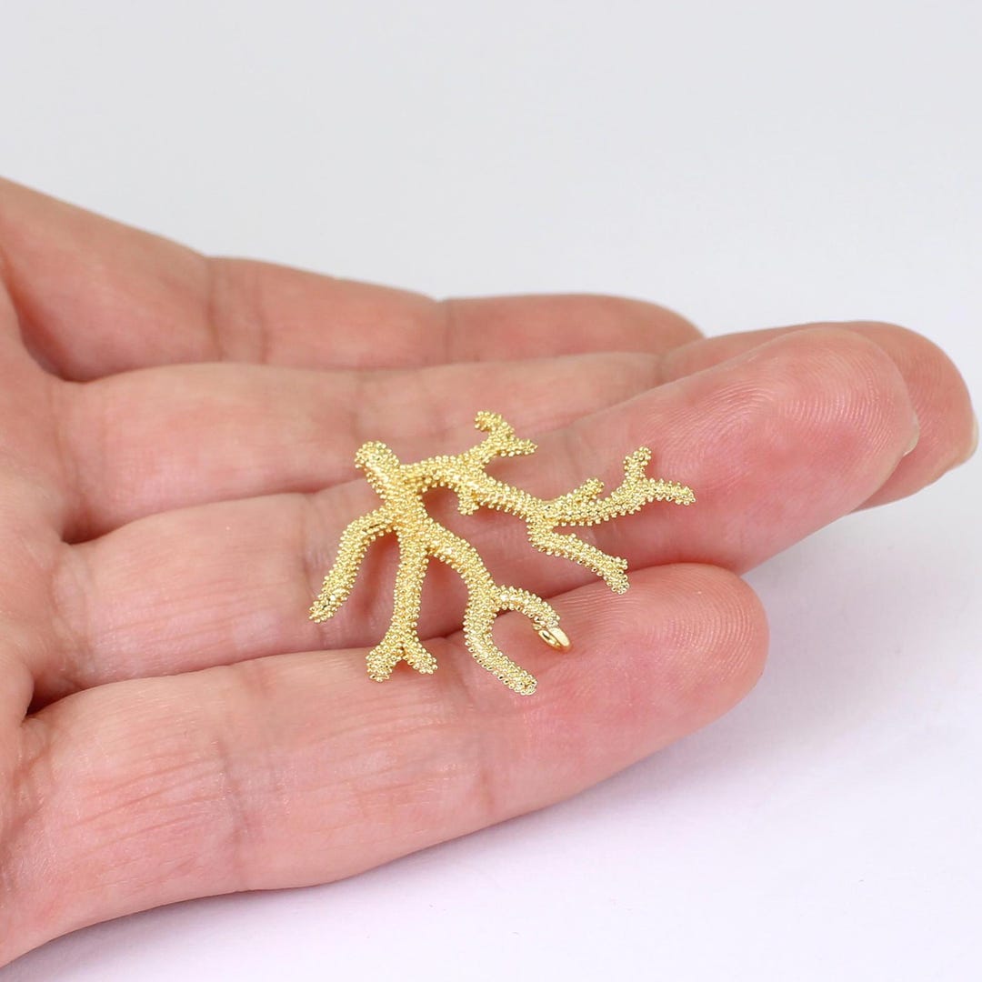 1/2 X Gold Plated Coral Branch Pendant: Two Loops, Jewellery Making ...