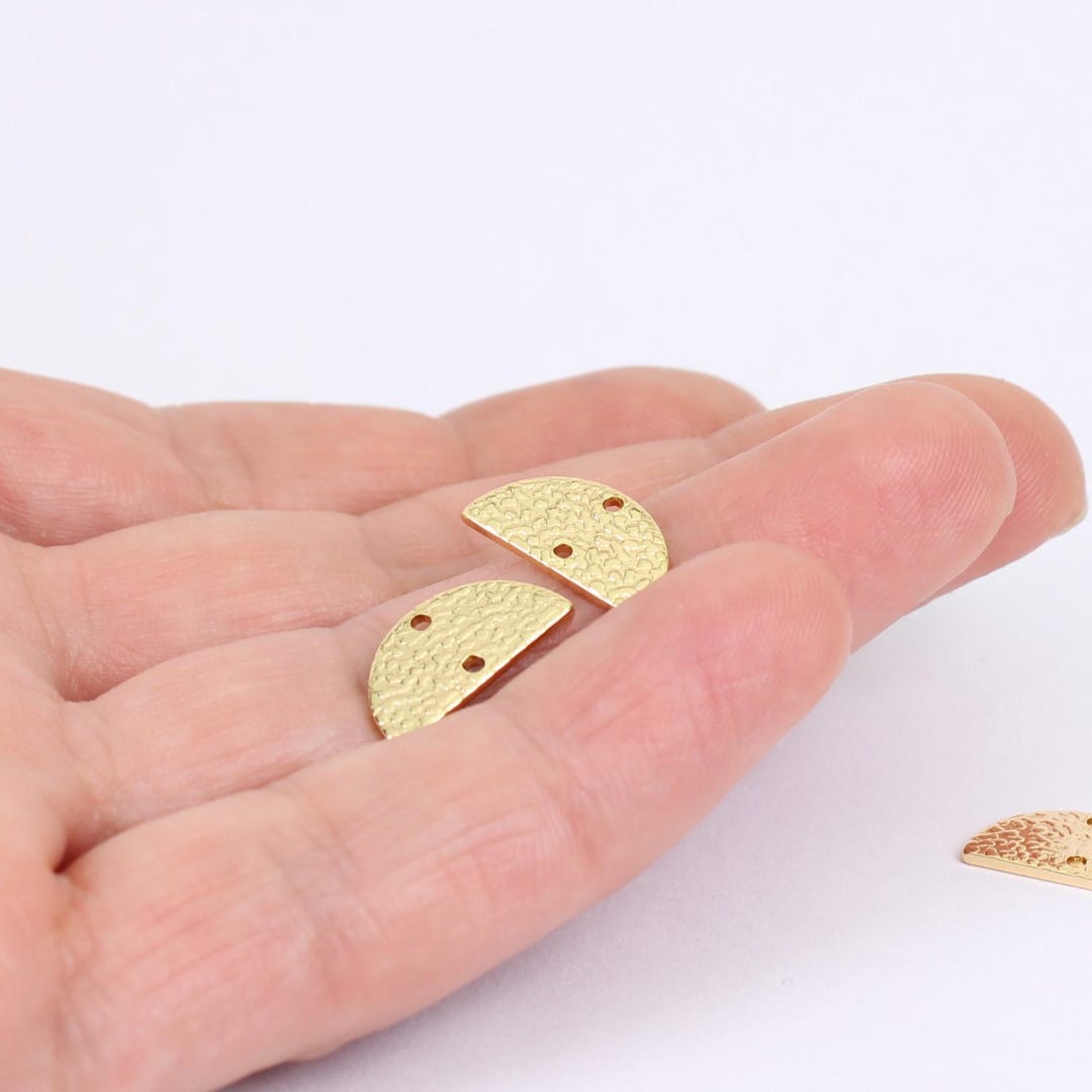 4/8 X Small Two Hole Half Round Textured Jewellery Connectors, 18K Gold ...