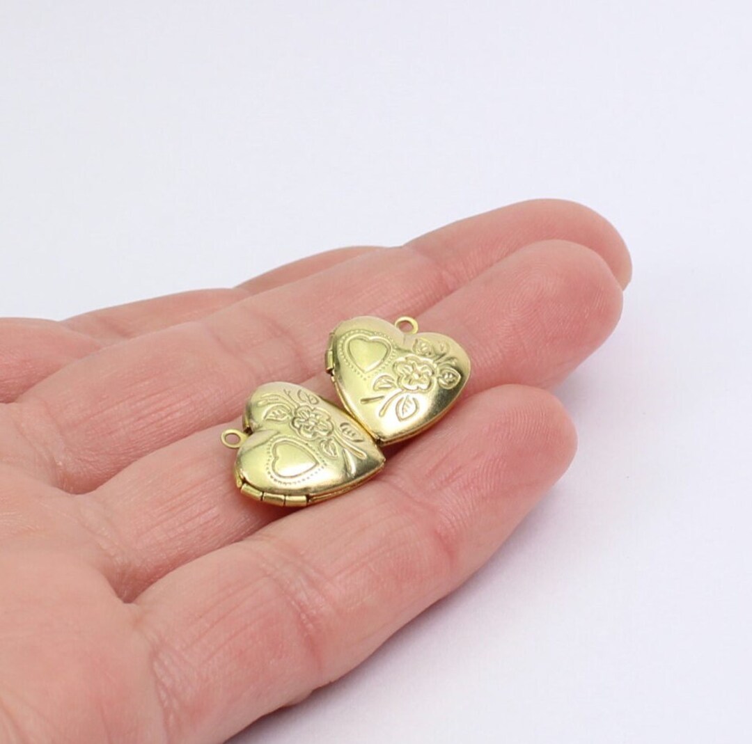 4/8 X Heart Shape Openable Photo Lockets, Raw Brass, Vintage Style ...