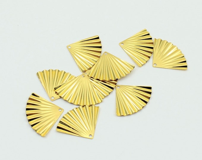 4 X Gold Plated Folded Fan Charms, Gold Plated Brass, 14mm X 19mm, by ...