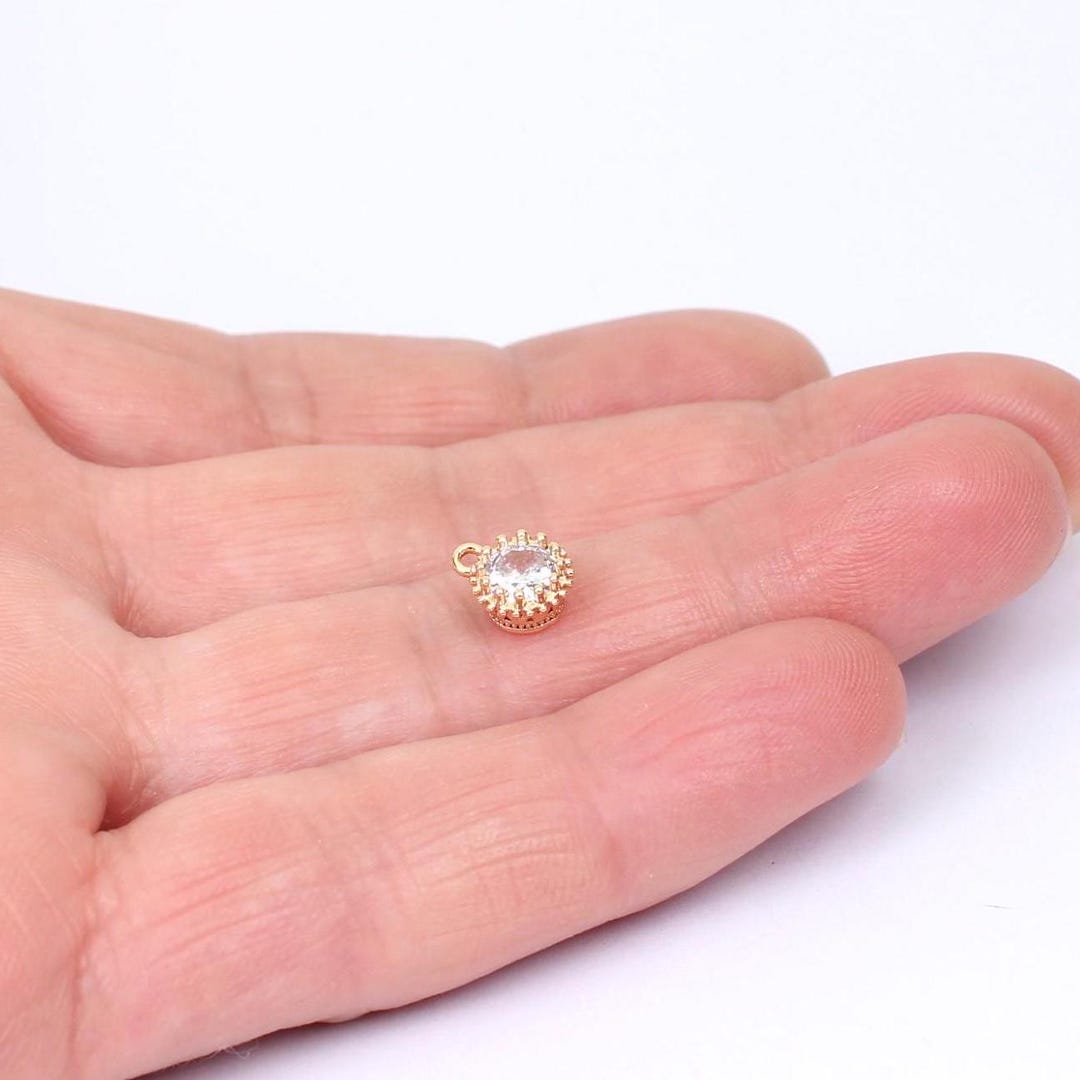 1/2/4 X Tiny Round Cubic Zirconia Round Charms, Gold Plated, Fancy ...