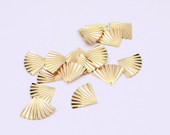 4/8/16/32 X Gold Plated Fan Charms, Gold Plated Brass, 19mm X 14mm, by ...