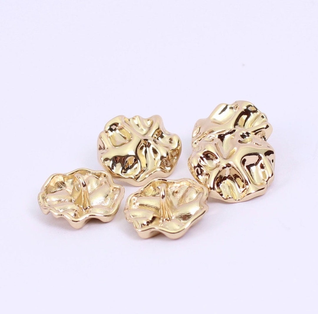 5/10/20 X Gold Plated Round Metal Buttons, 15mm Wrinkled Texture, by ...