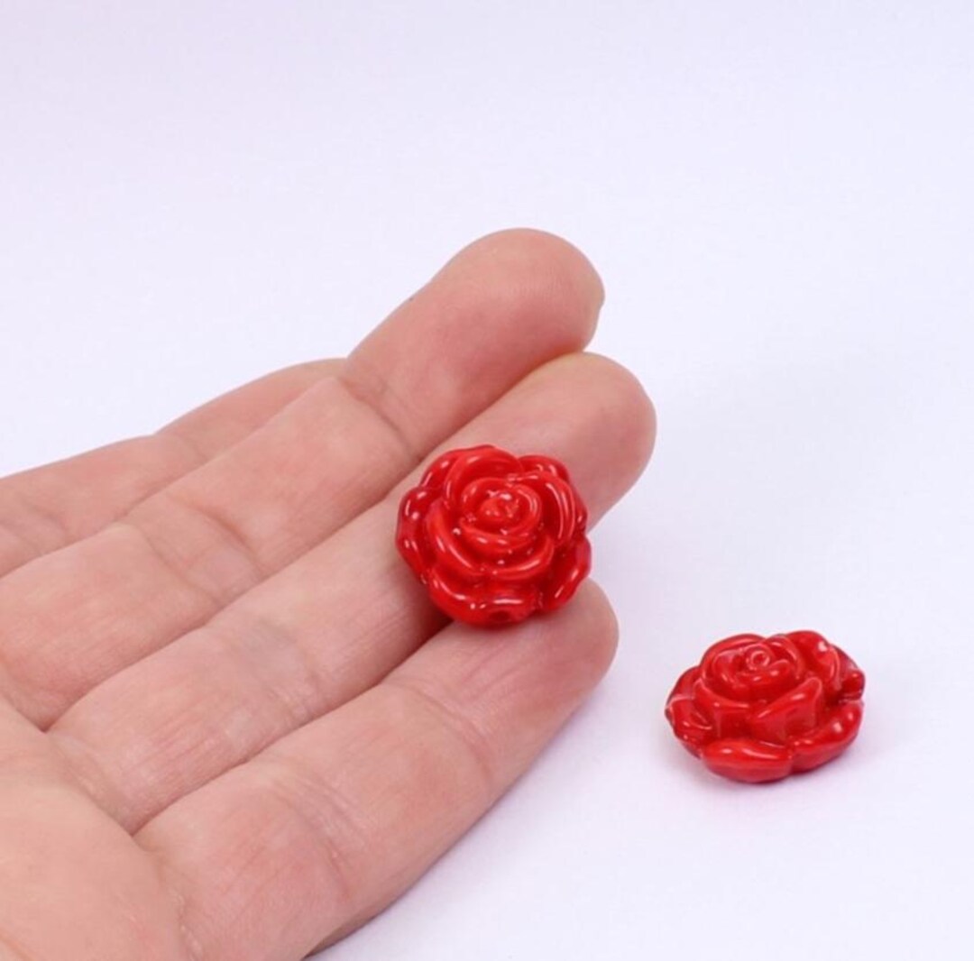 1/2 X Red Rose Beads, 3D Glass Lampwork Flower Beads, 18mm Diameter, by ...