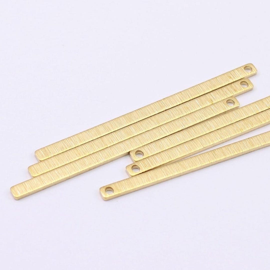 3/6/12 X Raw Brass Long Thin Bar Pendants, 57mm X 3mm, Brushed Texture ...