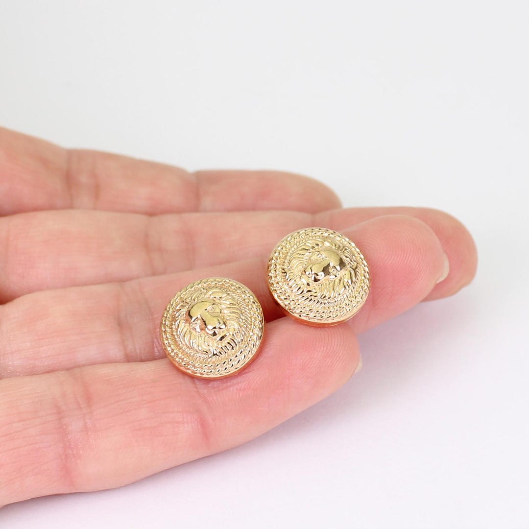 5/10 X Lion Head Round Coat Buttons, 15mm Gold Plated Shank Buttons, by ...