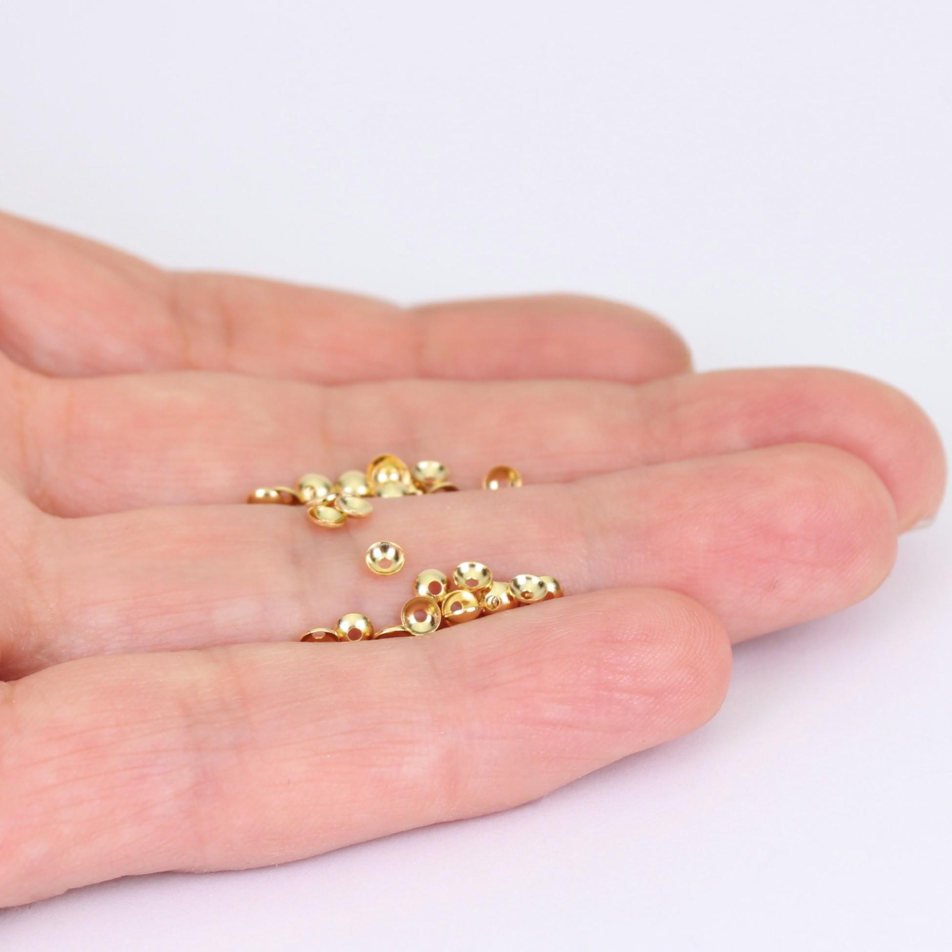 20/40 X 3mm Plain Round Bead Caps, 14K Gold Plated Brass, by Jewellery ...