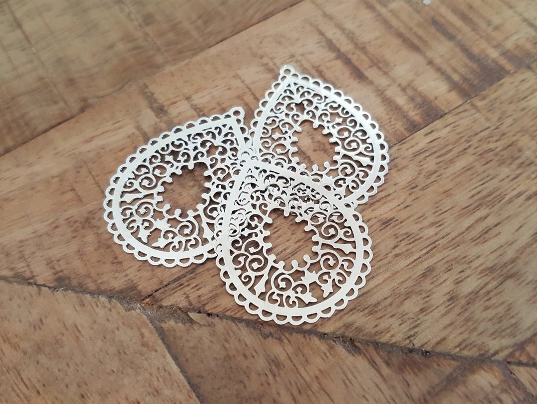 4/8/16 X Filigree Teardrop Pendants, Platinum Plated Brass Teardrop ...