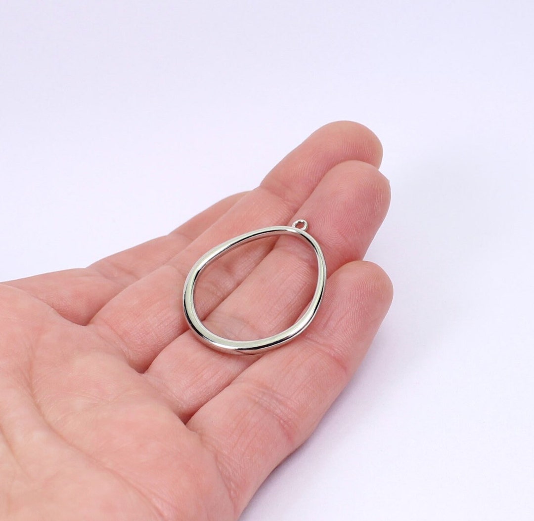 2/4/8 X Open Bezel Drop Shaped Pendants, Silver Tone Plated, 33mm X ...