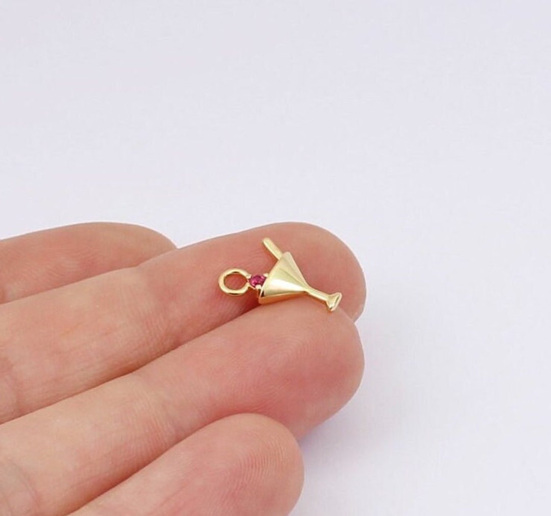 1/2/4 X Miniature Cocktail Drink Charms, Gold Plated Brass With Cubic ...