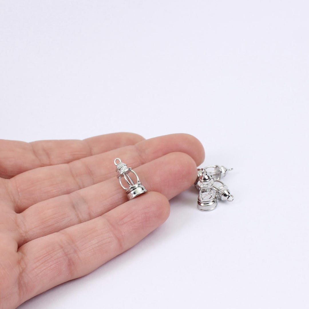 2/4 X Miniature 3D Lantern Charms, Platinum Plated, 15mm X 7mm, by ...