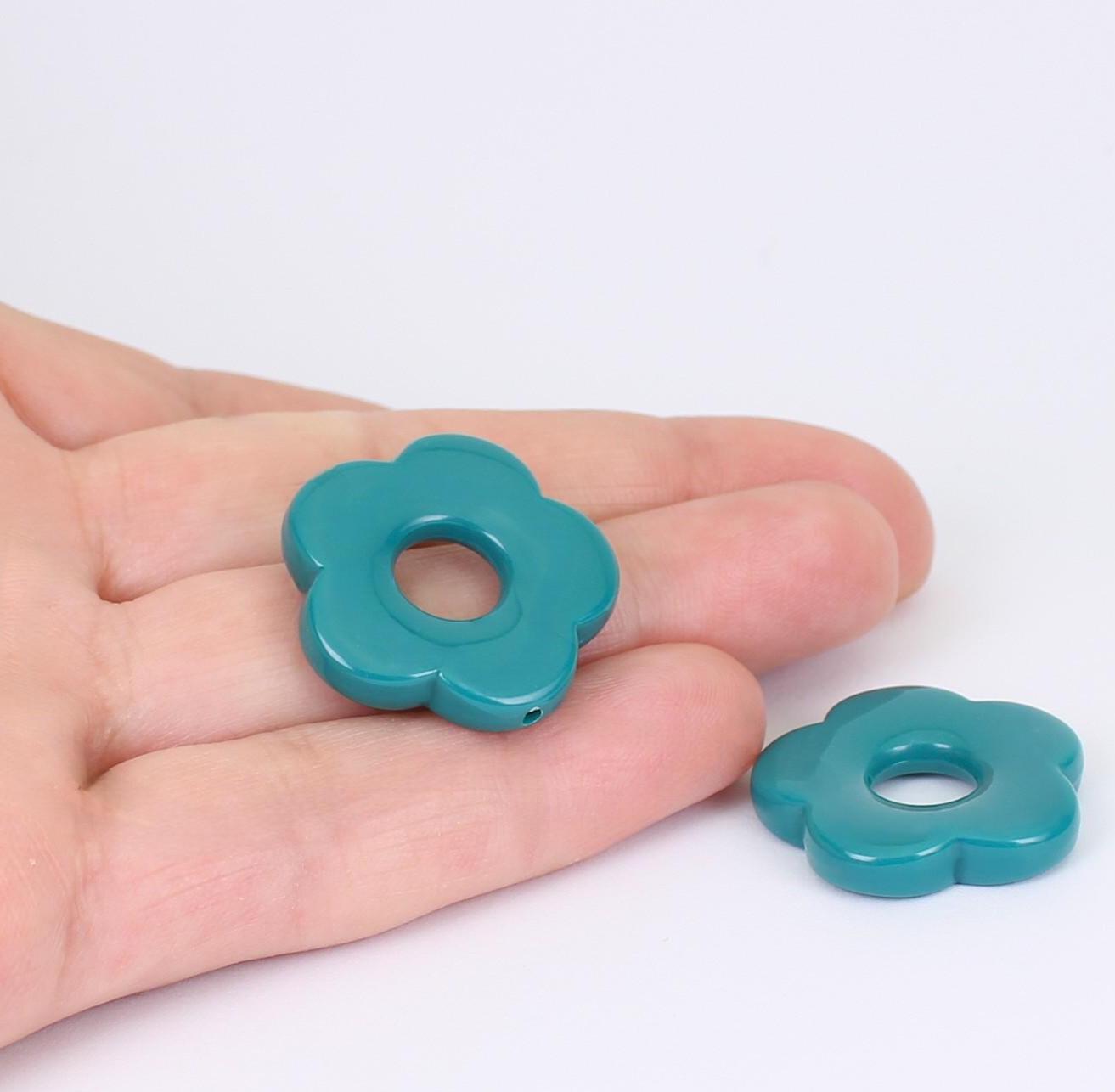 2/4/8 X Opaque Teal Resin Flower Bead Charms, 26mm With Through Hole ...