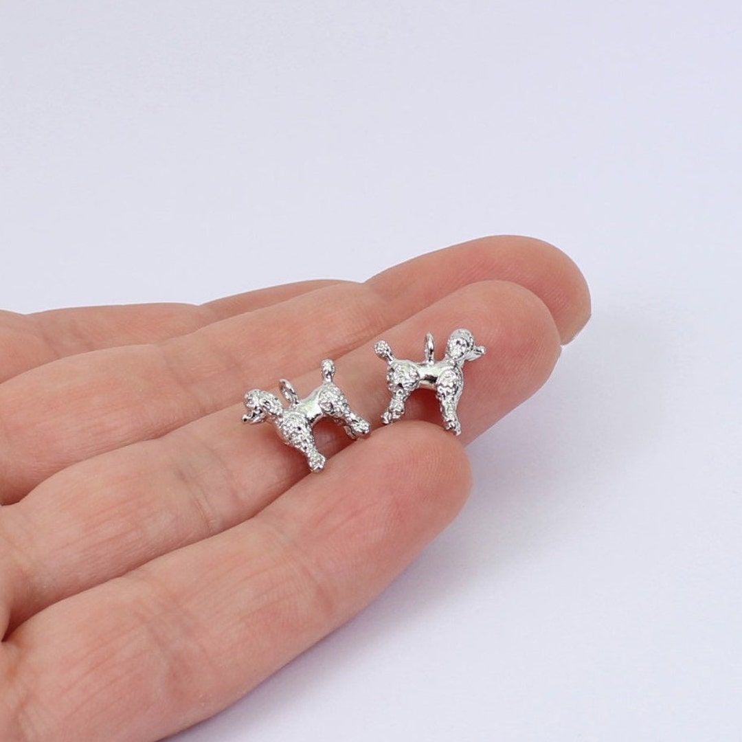 2/4 X Poodle Dog Charms, 3D Platinum Plated Brass Animal Charms, by ...
