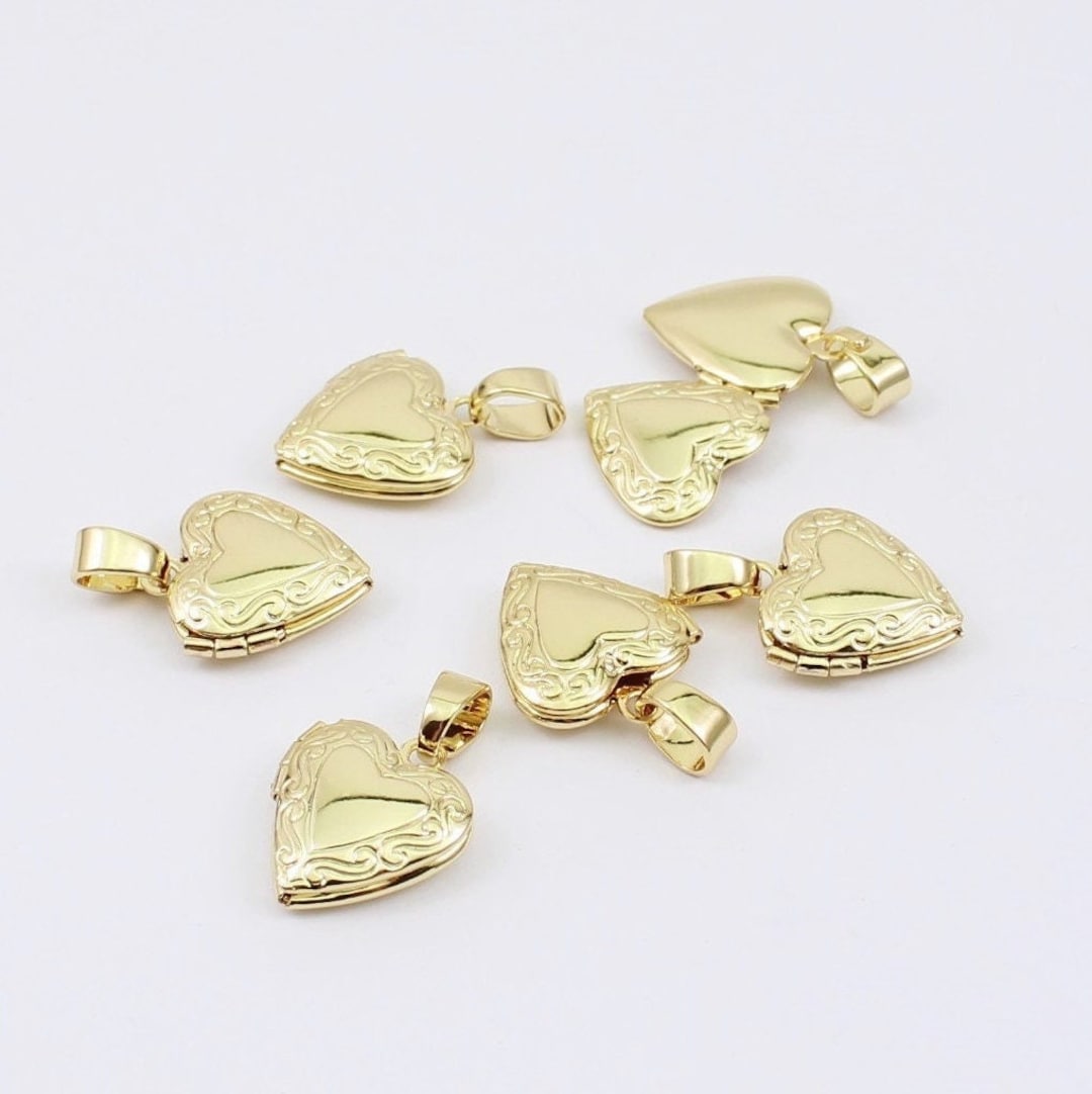 1/2/4/8 X Heart Shaped Locket, Openable With Bail, 18K Gold Plated ...