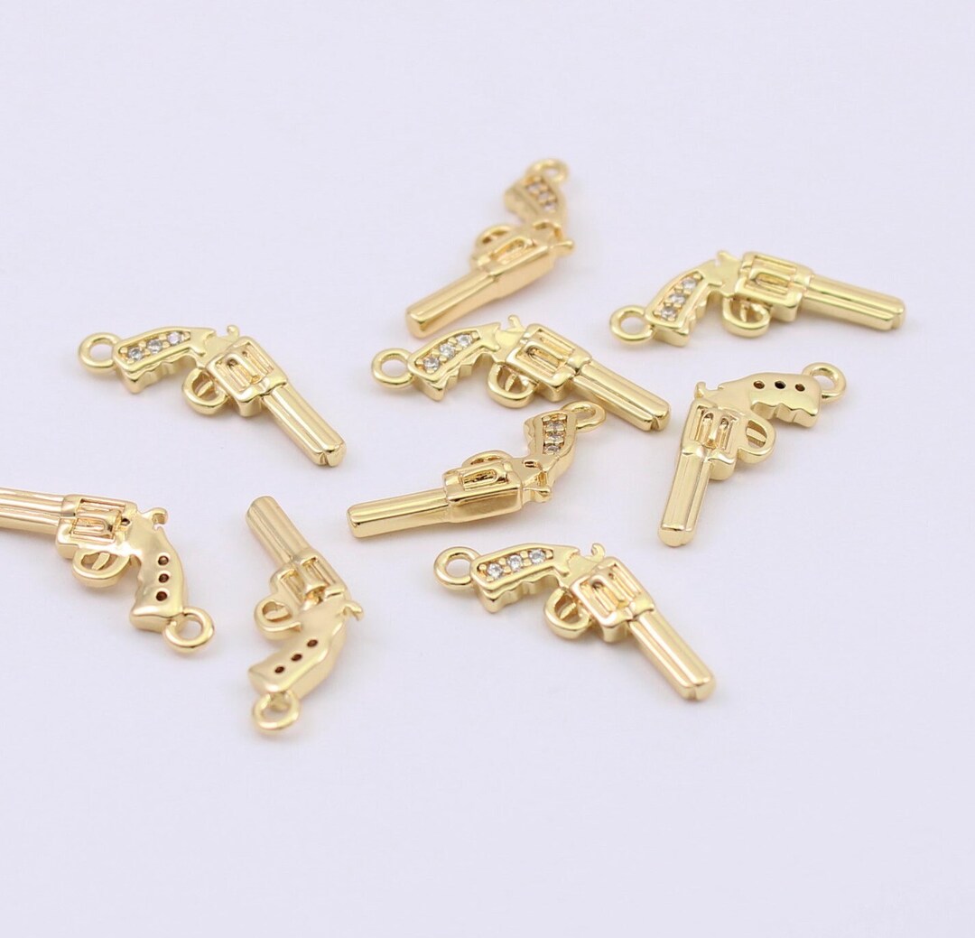 1/2/4 X 18K Gold Plated Pistol Charms With Cubic Zirconia, 16mm X 9mm ...