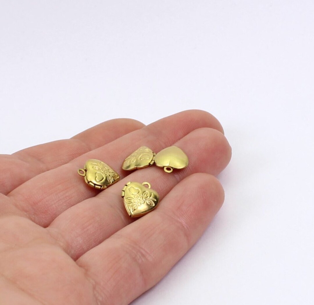 4/8/16 X Teeny Tiny Heart Shape Openable Photo Lockets, Raw Brass ...