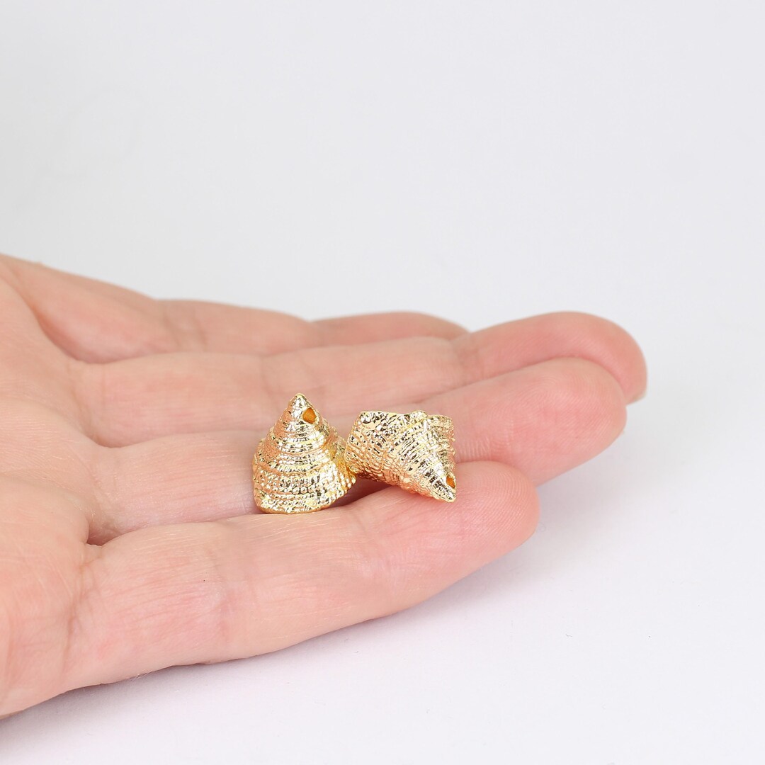 2/4 X Gold Plated Spiral 3D Shell Charms, 18K Gold Plated Brass, Finely ...