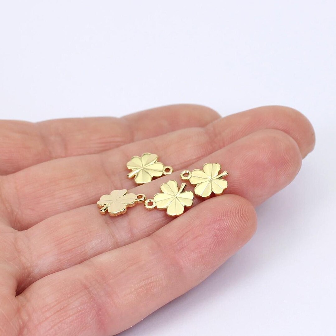 4/8/16 X Four Leaf Clover Charms, 18K Gold Plated Brass Lucky Charms ...