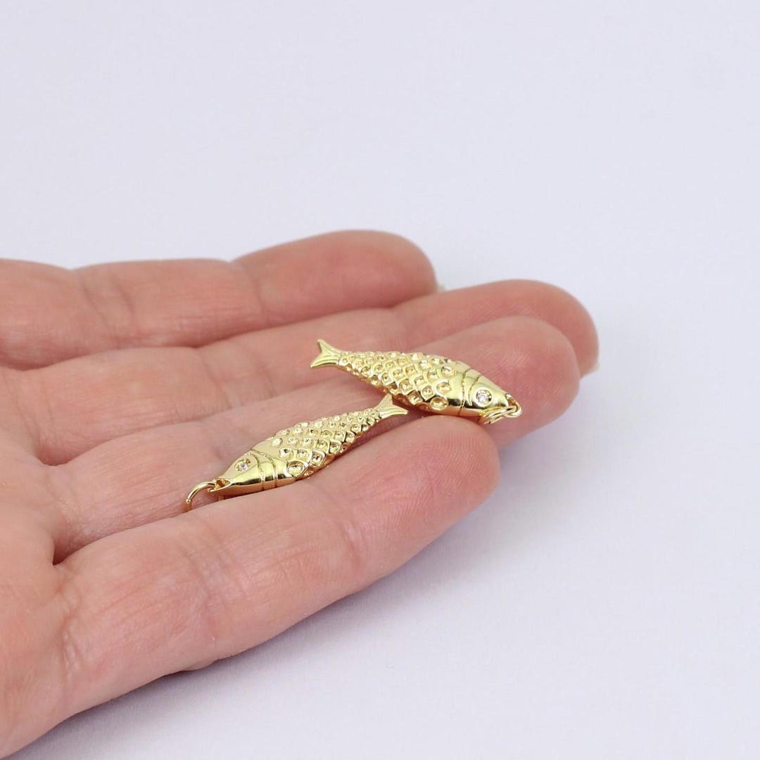 1/2/4 X Fish Charms, Gold Plated Brass 3D Fish With Cubic Zirconia Eyes ...