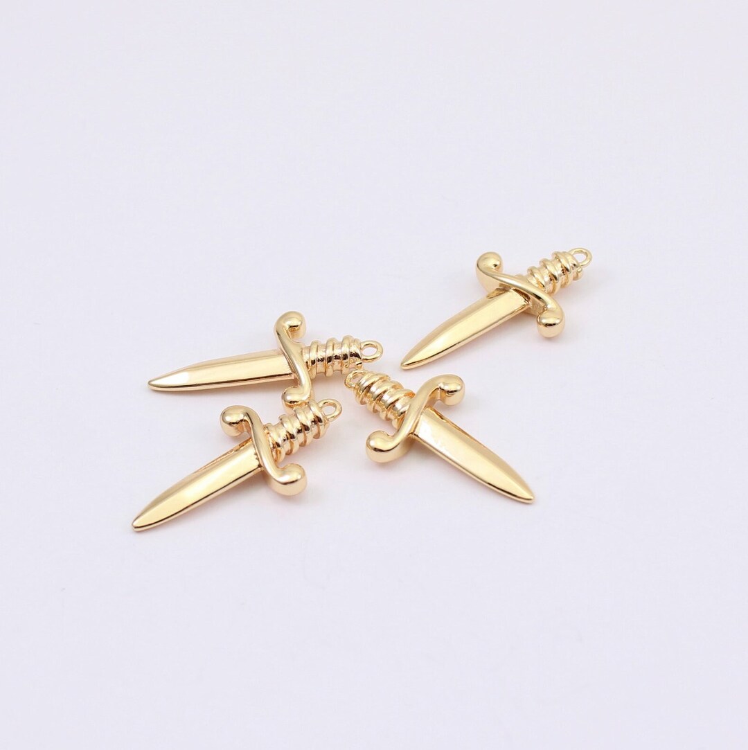 1/2/4/8 X 18K Gold Plated Dagger Charms, 25mm X 14mm, by Jewellery ...