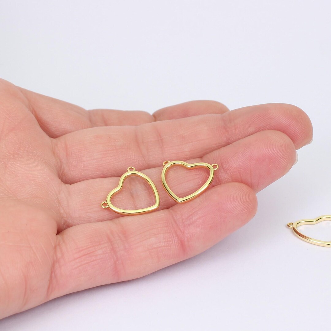 1/2/4 X Two Loop Heart Shaped Open Back Bezel Connectors, Gold Plated ...