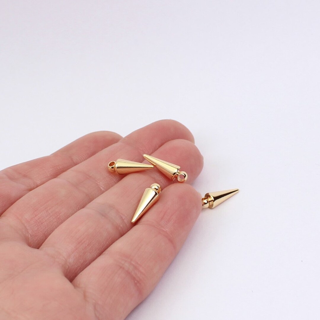 4/8 X Conical Spike Charms, 18K Gold Plated Solid Brass, 15mm X 5mm, by ...