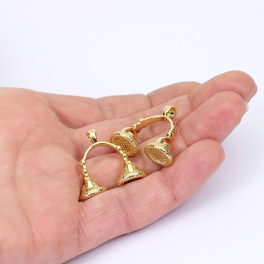 1/2 X Stereo Headset / Headphone Charms, Gold Plated Brass, 29mm X 29mm ...