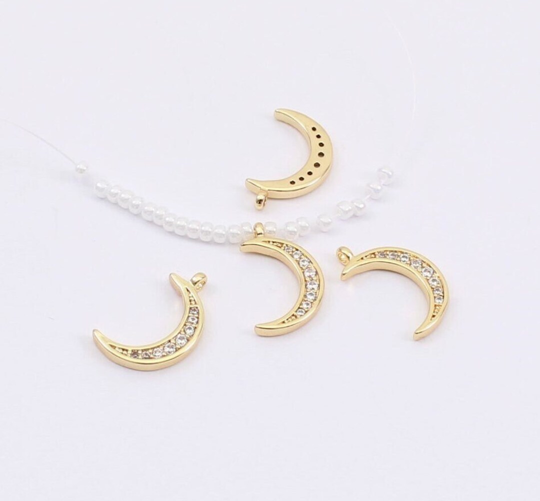 1/2/4 X Gold Plated Moon Charms, 18K Gold Plated Brass Cubic Zirconia ...