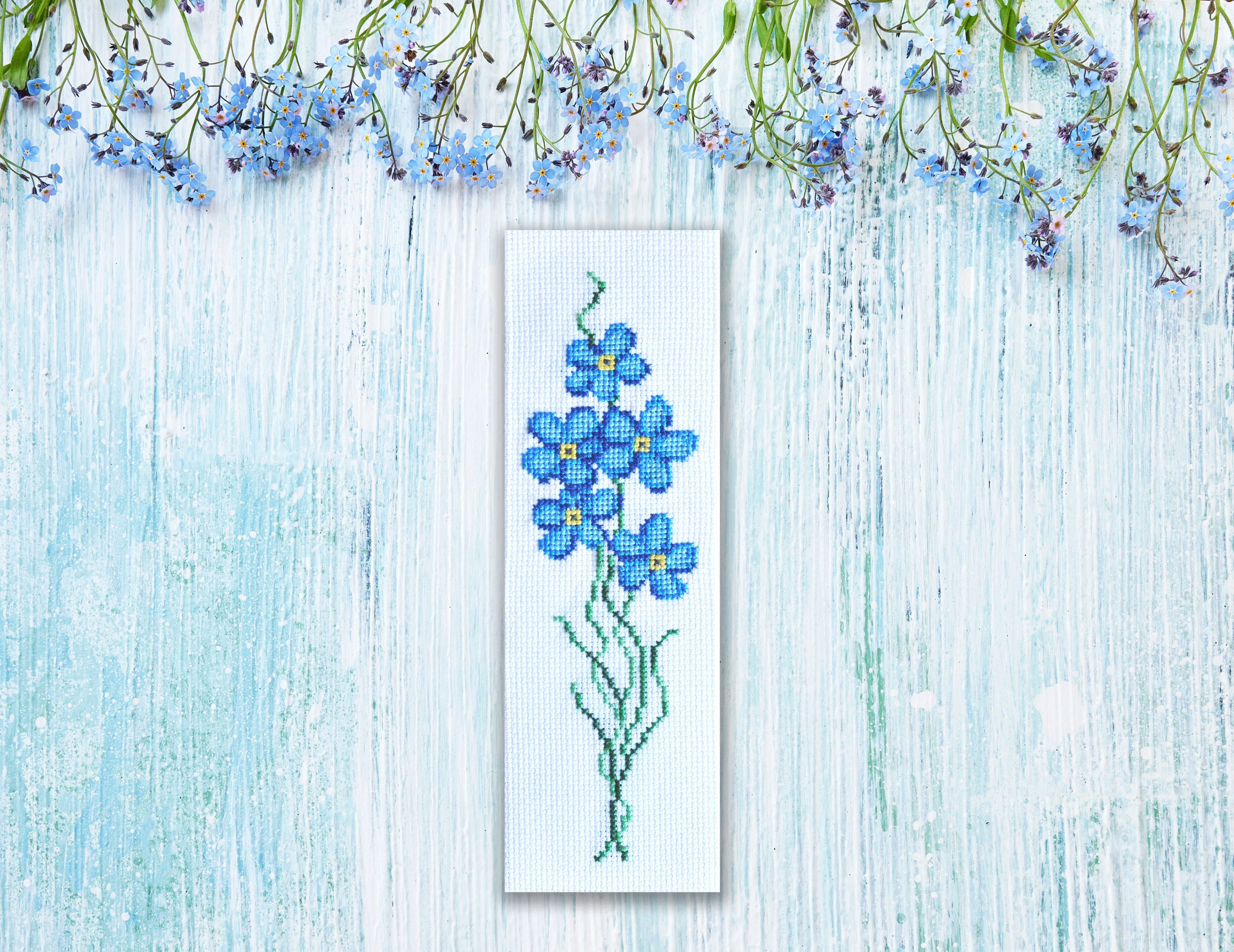 Cross Stitch Bookmark Pattern Forget-me-not Floral Blue - Etsy